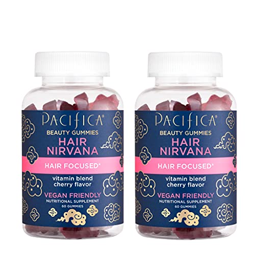 Pacifica Beauty Nirvana Gummies Supplement for Hair Support, Wheat, Soy + Gluten Free, Vitamin E, C, Biotin, Vegan & Cruelty Free, Red, Cherry, 60 Count, Pack of 2