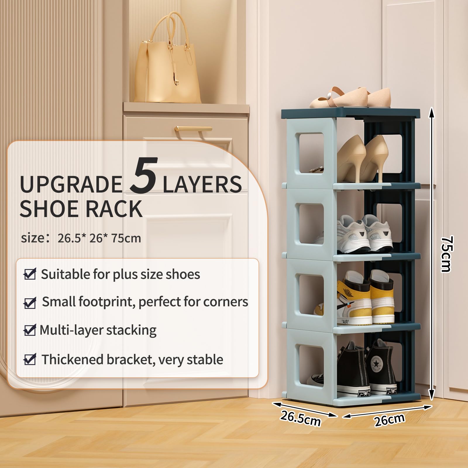 HAIXIN Shoe Rack Organizer, 5 Tier Collapsible Shoe Storage Cabinet Entryway, Sneaker Rack for Men, Sturdy Wide Shoe Stand, Free Standing Shoe Racks for Bedroom, Closet, Garage(Dark & Light Blue)