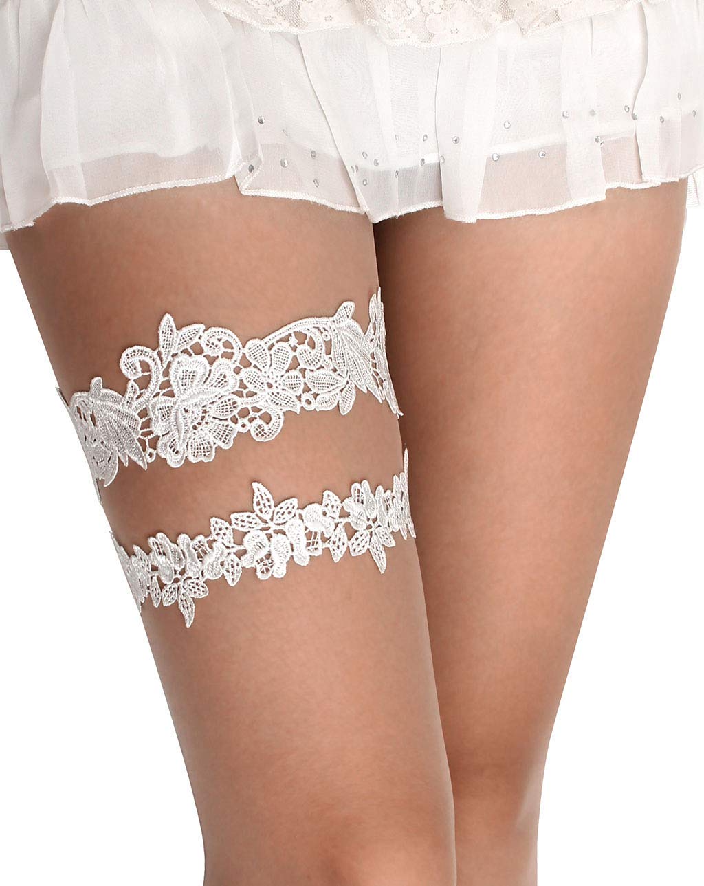 Wedding Garters for Bride Garter Set for Bride Wedding Garter Belts Lace Bridal Garter 2 Piece Plus Size (White, S)