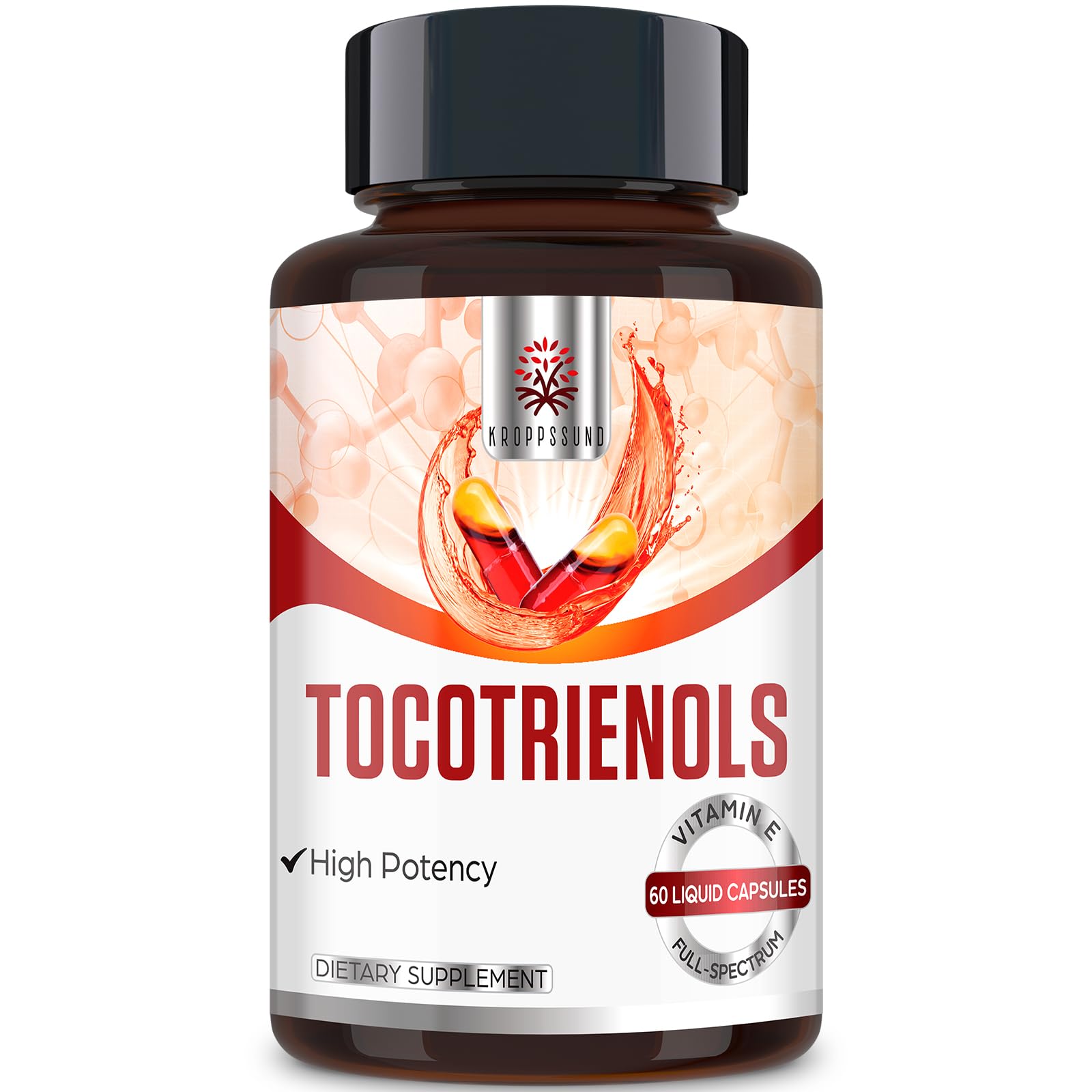 Kroppssund Tocotrienol Supplement Full Spectrum, Cutting-Edge Fusion Technology, Tocotrienol Vitamin E-Tocotrienols 800mg, Highest Absorption Rate - 60 Liquid-Filled Capsules