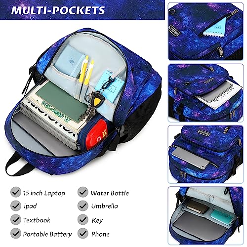 MIRLEWAIY Classical Daypack Lightweight Teen Girls boys Bookbag Fashion Backpacks Work Bag for school, Black Purple Space