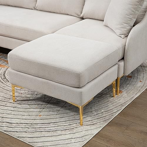 FANYHOME Wide Reversible Left or Right Sectional U-Shape Convertible Sofa 4-Seat Couch with Chaise Lounge Upholstered for Living Room, Apartment, Office, Blue Polyester Blend
