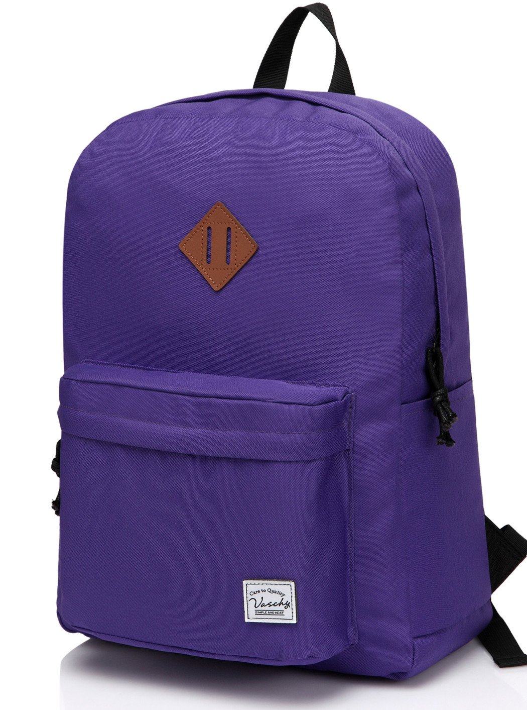 VASCHY Lightweight Backpack for School, Classic Basic Water Resistant Casual Daypack for Travel with Bottle Side Pockets (Purple)