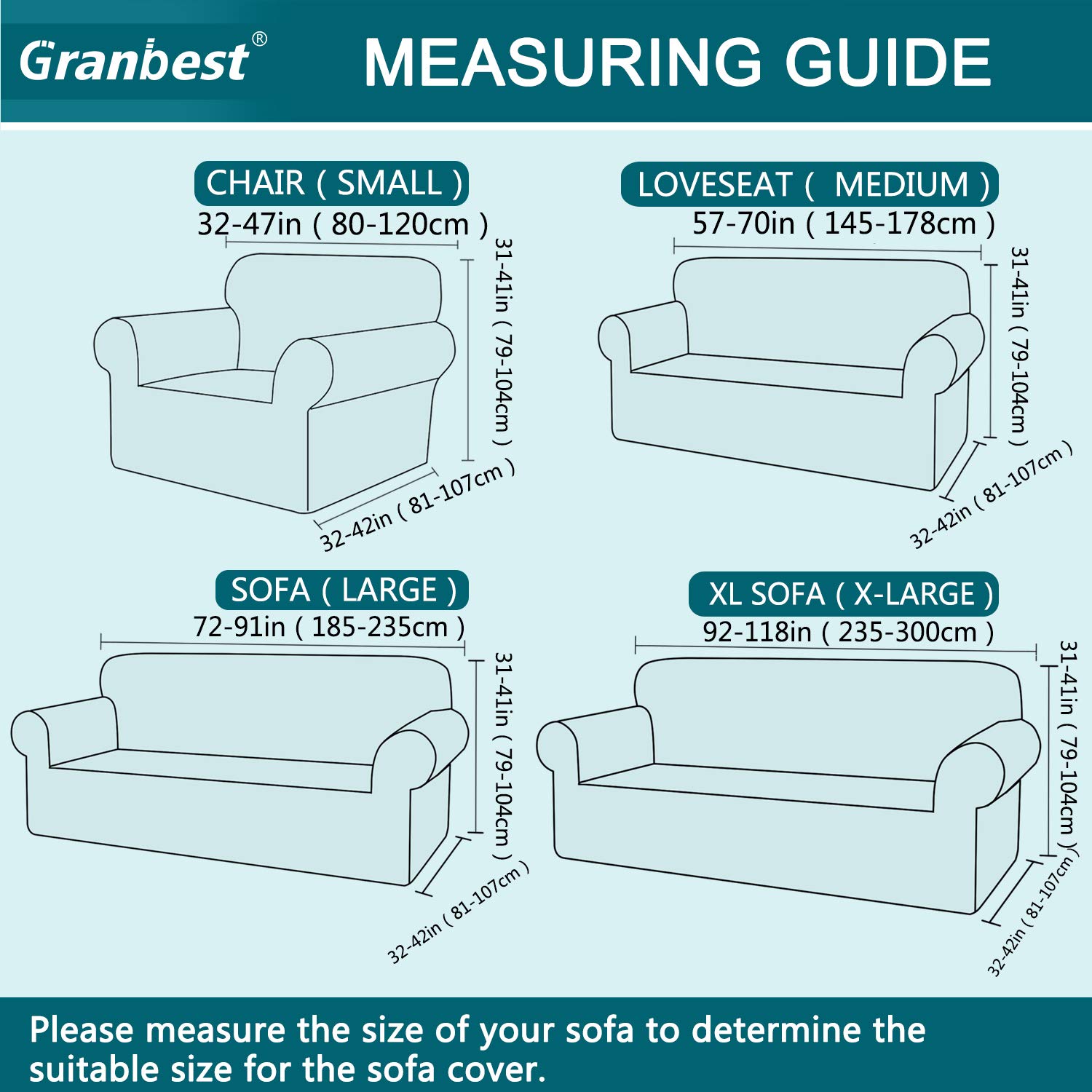 Granbest Premium Water Repellent Sofa Cover High Stretch Couch Slipcover Super Soft Fabric Couch Cover (Gray, Large)
