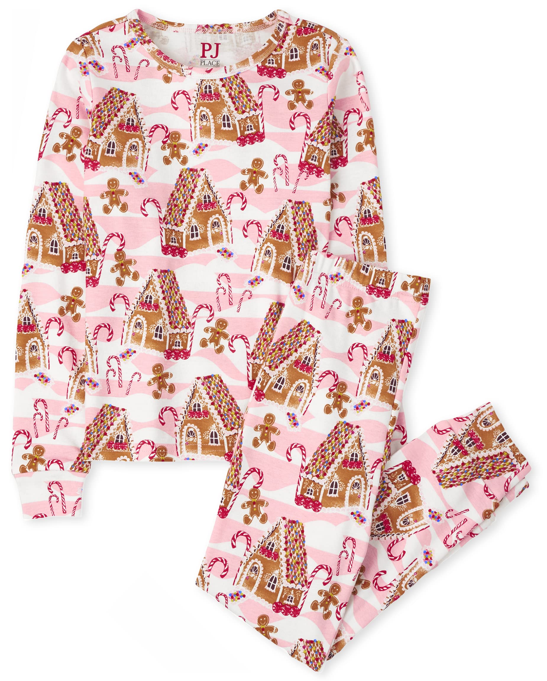 The Children's Place baby girls Family Matching Christmas Holiday Sets, Snug Fit 100% Cotton, Adult, Big Kid, Toddler, Pajama Set, Pink Gingerbread, 8 US