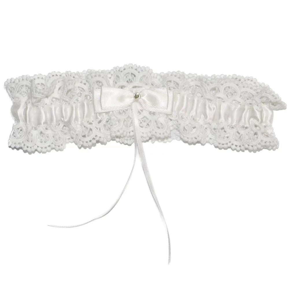 Lace Wedding Garters for Bride with Bow Stretch Prom Leg Garter for Women Girls (White)