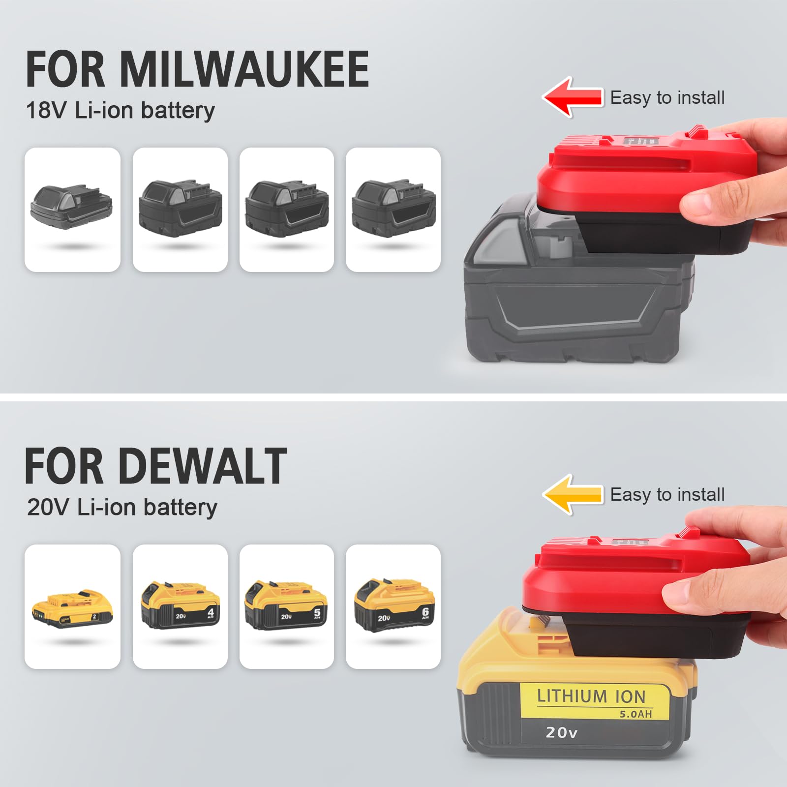 LIVOWALNY Battery Adapter 20v for Craftsman V20 Cordless Tools Blower, Drill to Works for DeWalt 20V MAX Lithium Batteries, to Works for Milwaukee 18V Battery