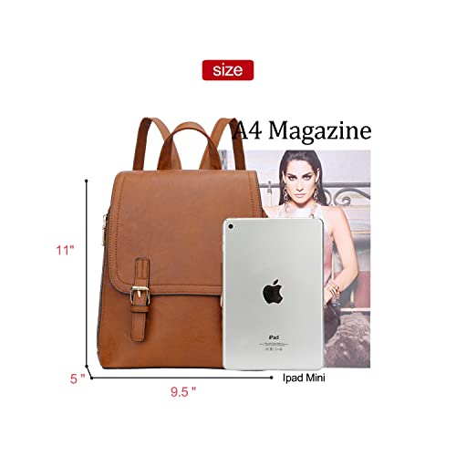 KKXIU Stylish Teen Girls Backpack Bag for Women Vegan Leather Small Bookbag Purse with Multiple Pockets (a-Brown)