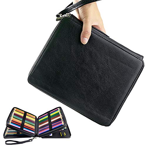 YOUSHARES 120 Slots Colored Pencil Case ā Deluxe PU Leather Pencil Holder with Compartments for Watercolor Pencils (Black)