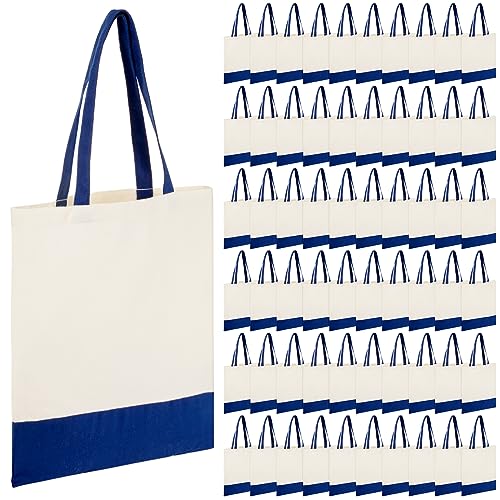 Roowest 60 Pcs Employee Appreciation Gifts Cotton Canvas Tote Bags Bulk Reusable Grocery Shopping Cloth Bags for Womens DIY(Blue and White)