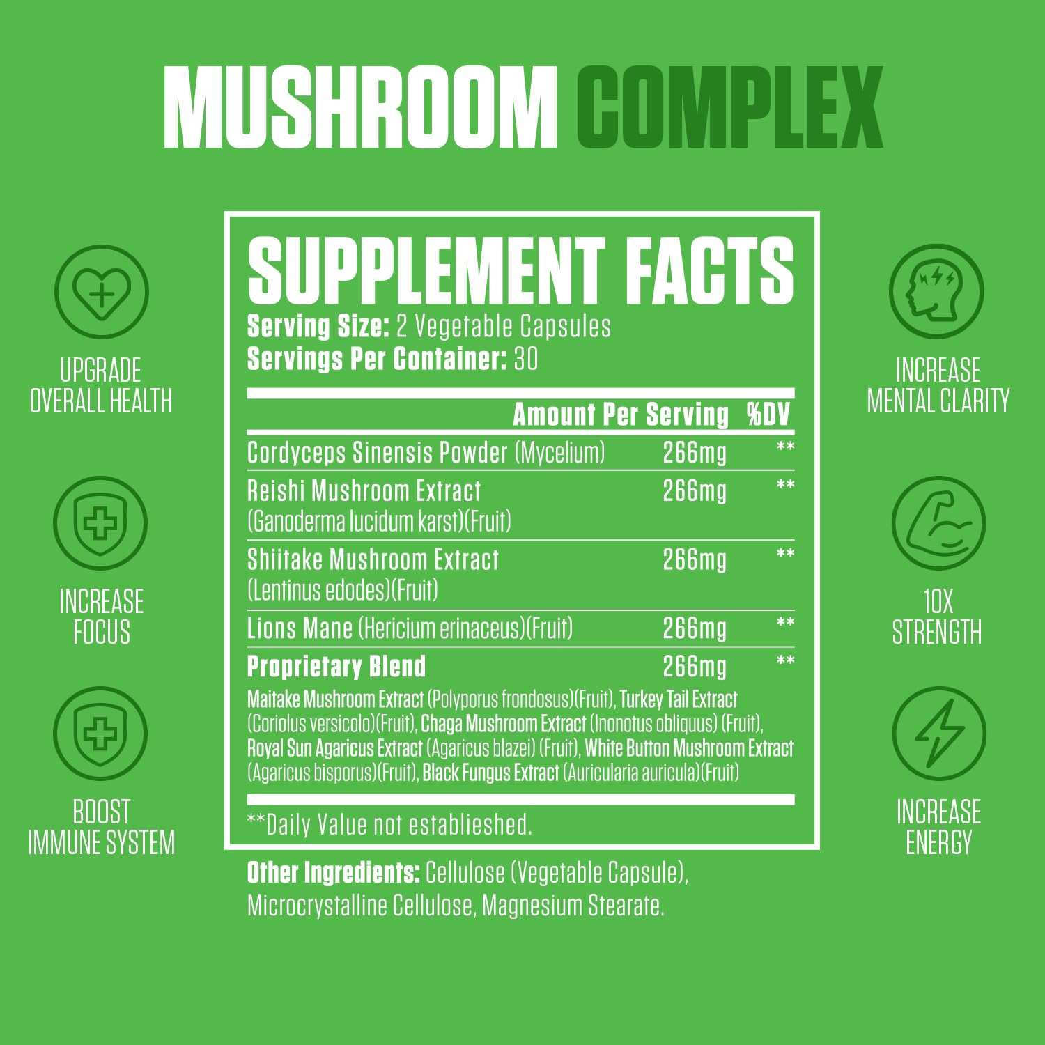 Mushroom Complex 10x Power | #1 Rated Mushroom Supplement w/Cordyceps, Reishi, Shiitake, Lions Mane + More | Boost Immune System, Nootropics, Mental Clarity, Support Overall Health & Wellness