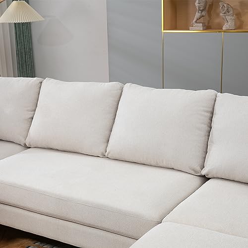 FANYHOME Wide Reversible Left or Right Sectional U-Shape Convertible Sofa 4-Seat Couch with Chaise Lounge Upholstered for Living Room, Apartment, Office, Blue Polyester Blend