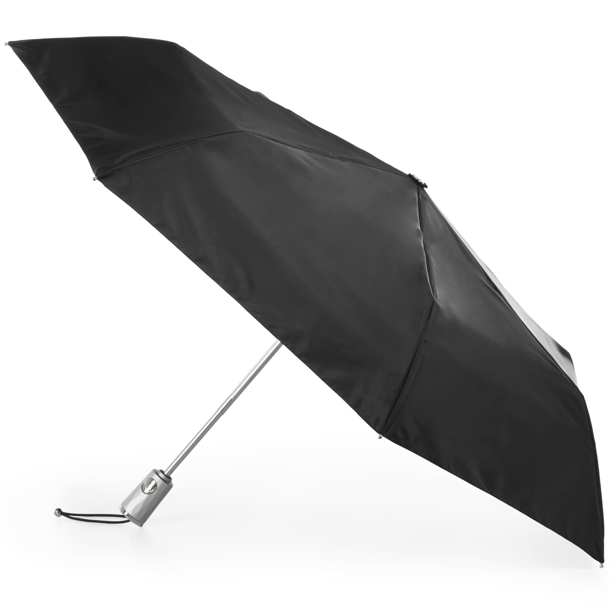 totes Automatic Open Close Water-Resistant Travel Folding Umbrella with Sun Protection, Black