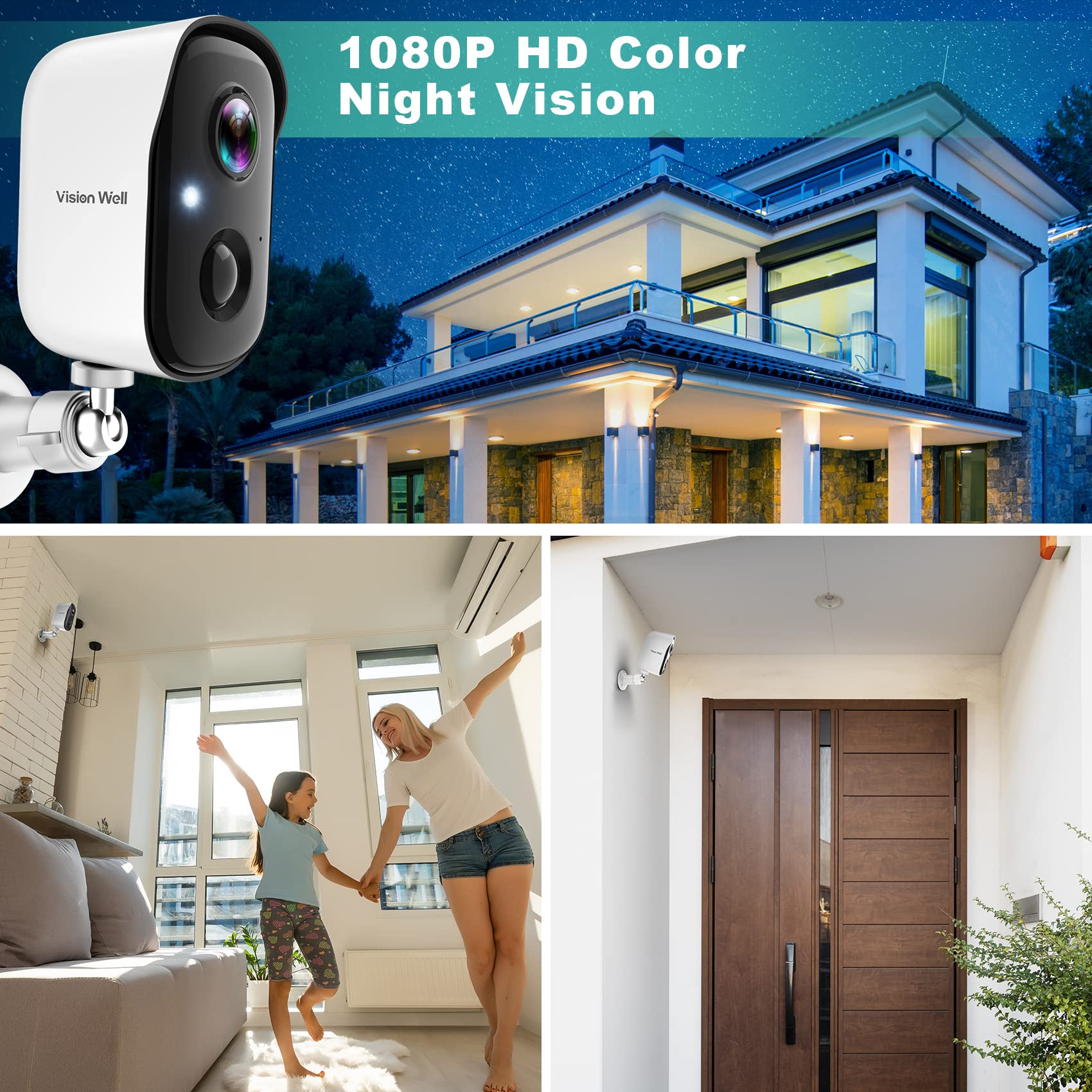 Wireless Cameras for Home/Outdoor Security, Battery Powered 1080P HD WiFi Security Cameras Wireless Outdoor with Spotlight, AI Motion Detection, Color Night Vision, SD/Cloud-2 Pack