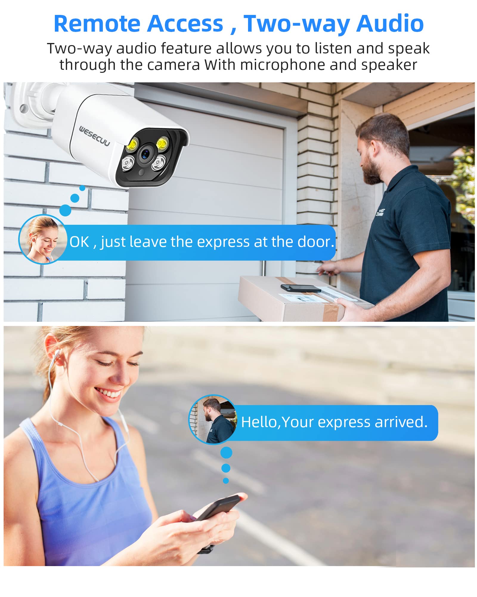 16CH ExpandableWESECUU Poe Security Camera System, 4K CCTV Camera Security System 8pcs IP Home Security Cameras Outdoor, 2-Way Audio, Human Detection, with 3TB HDD for 24-7 Recording (POE8 KIT)