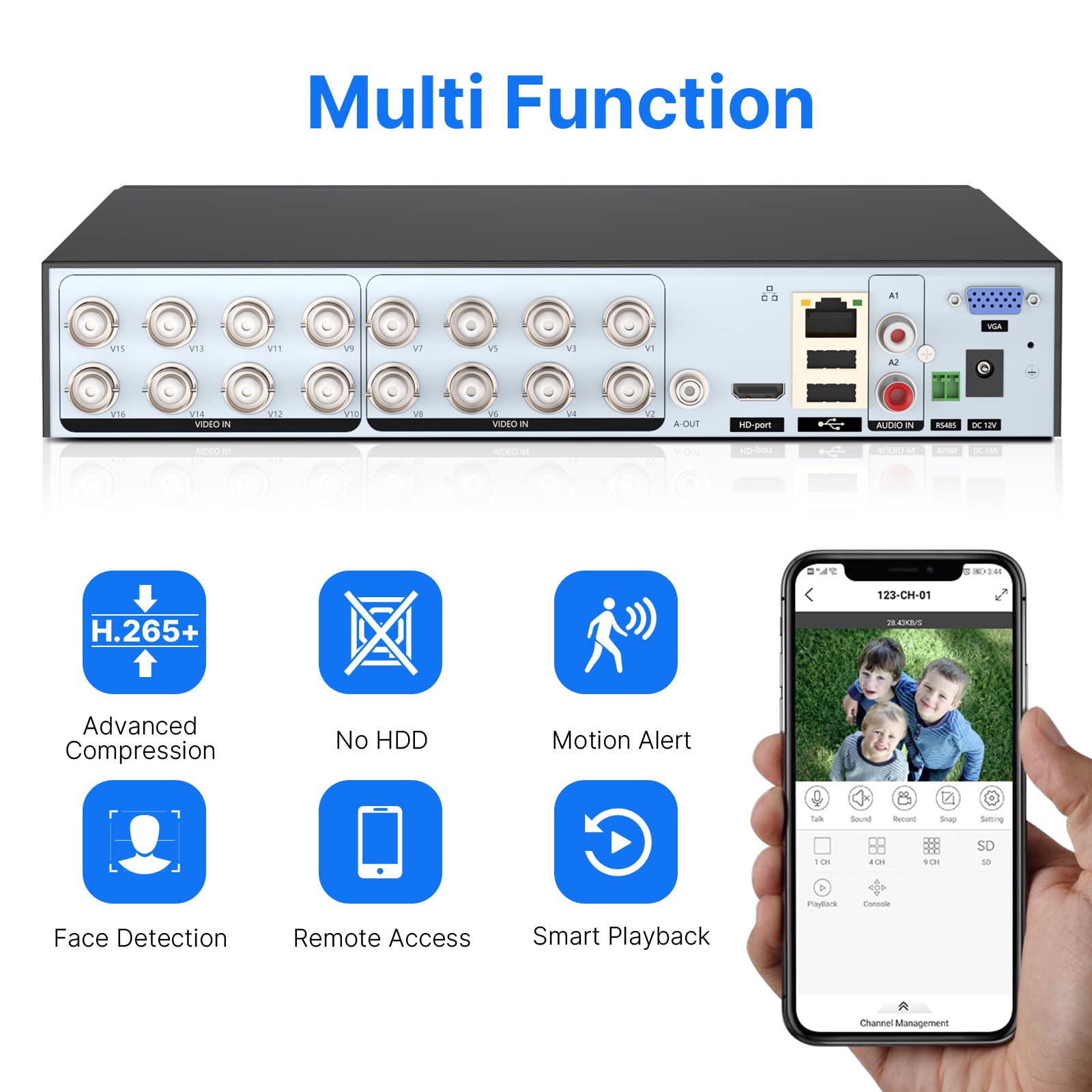 Hiseeu 16 Channel DVR, 5MP/1080P Digital Video Recorder, DVR for Security Camera, AHD/TVI/CVI/Analog/IPC 5 in 1 Hybrid Security DVR, Free Remote Access APP, Motion Alert (No Hard Drive)