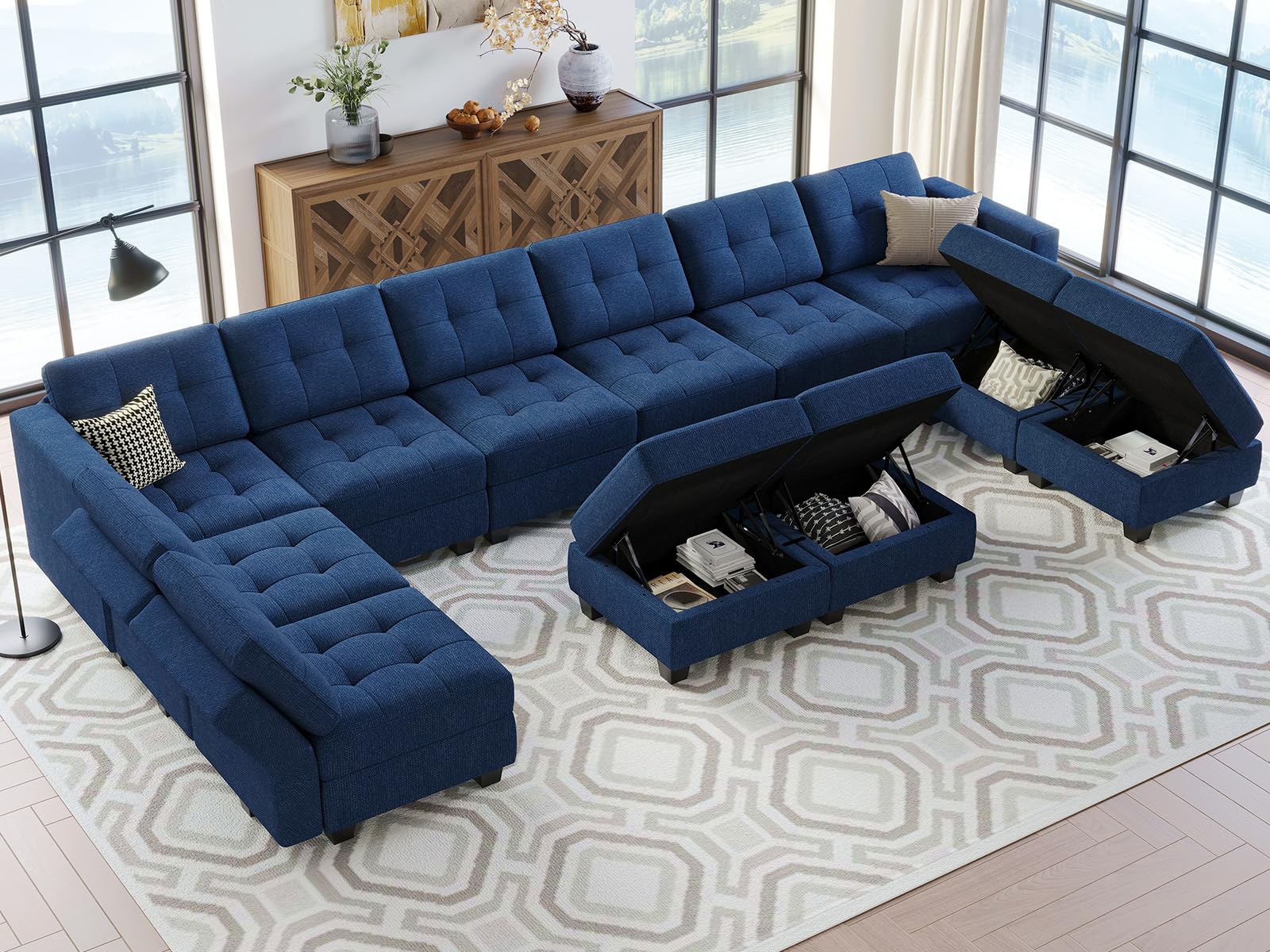 Belffin Modular Sectional Sofa Couch Oversied U Shaped Sofa Set with Storage Seats Convertible Sectional Sleeper Sofa with Reversible Chaise Blue