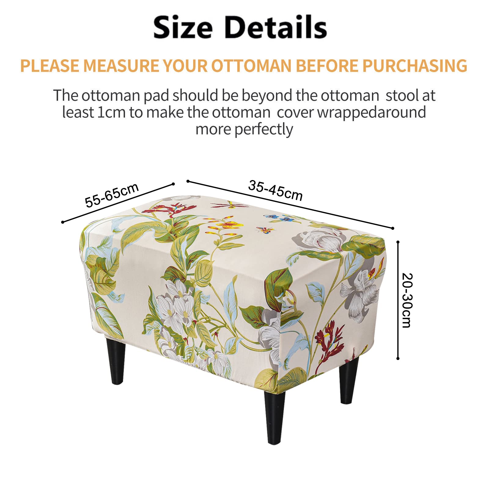 CRFATOP Ottoman Chair Cover X-Large Ottoman Chair Slipcovers Printed Rectangle Storage Stool Cover Stretch Footstool Footrest Sofa Slipcovers with Elastic Bottom,30