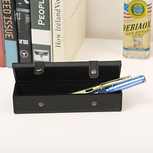 CARLWAY Leather Pencil Holder Box Pen Case, PU Leather Pen Case for Pencils, Pens, Markers, Makeups, Change, Coins(Black)