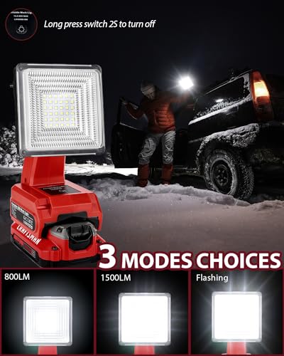 Adisipsoarin Cordless LED Work Light for Craftsman V20 Battery, 25W LED Floodlight with USB-A&USB-C 2.1A Fast Charging Ports for Jobsite, Car Repairing, Camping, Emergency