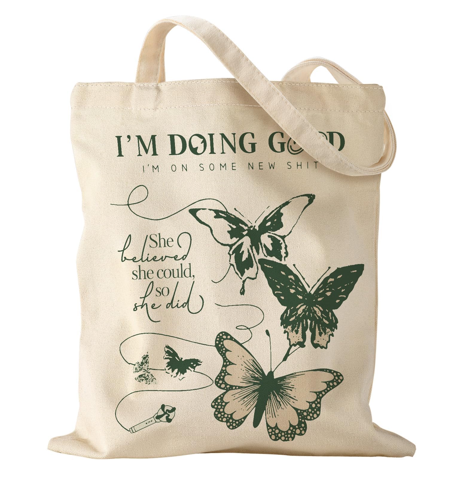 Miss Adola Aesthetic Canvas Tote Bag for Women - Butterfly Verse Reusable Tote Shoulder Bag Cute Funny Casual Sturdy Cloth Cotton Bag for Vacation, Shopping, Grocery, Work, Gym
