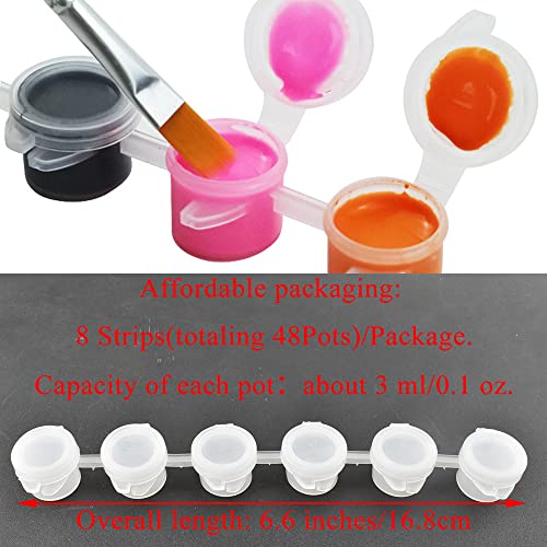 HAHIYO 8Strips(48Pots) 3ml/0.1oz Clear Plastic Empty Paint Pot Strip Mini Paint Container Small Paint Cup Airtight Paint Storage Craft Storage Container with Lids for Kid Classroom Art Craft