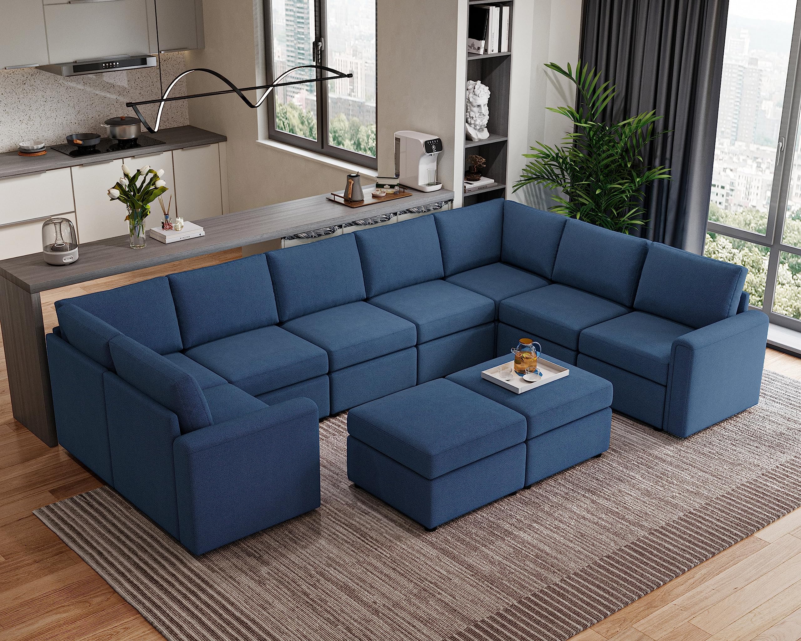 LINSY HOME Oversized Modular Sectional Sofa, Convertible Sectional Sofa Couch with Memory Foam and Storage, Sofa Covers Removable and Changeable, 10 Seat Large Sofa Set, Blue