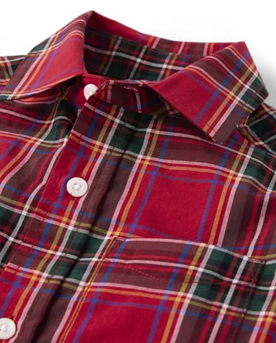 The Children's Place Boys' Long Sleeve Poplin Button Down Shirt, Red Birch Plaid, Small