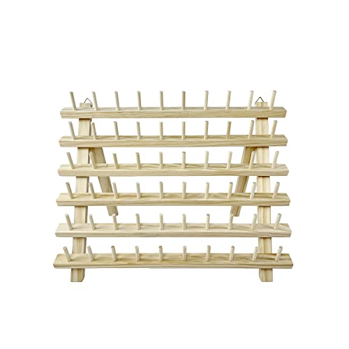 wennuo 60 Spools Wooden Thread Rack/Braiding Hair Rack/Thread Holder Organizer with Hanging Hooks for Embroidery, Hair Rack for braiding Hair and Sewing Threads (60 Spools)