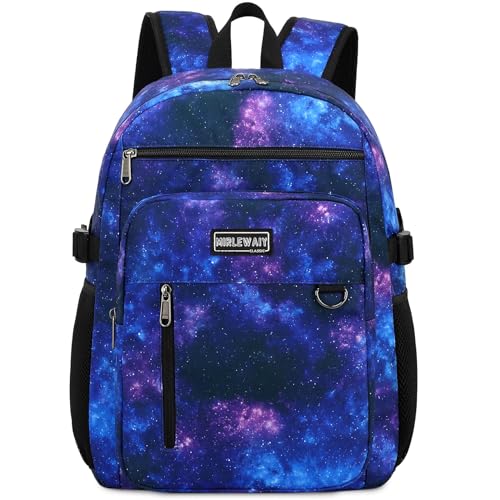 MIRLEWAIY Classical Daypack Lightweight Teen Girls boys Bookbag Fashion Backpacks Work Bag for school, Black Purple Space