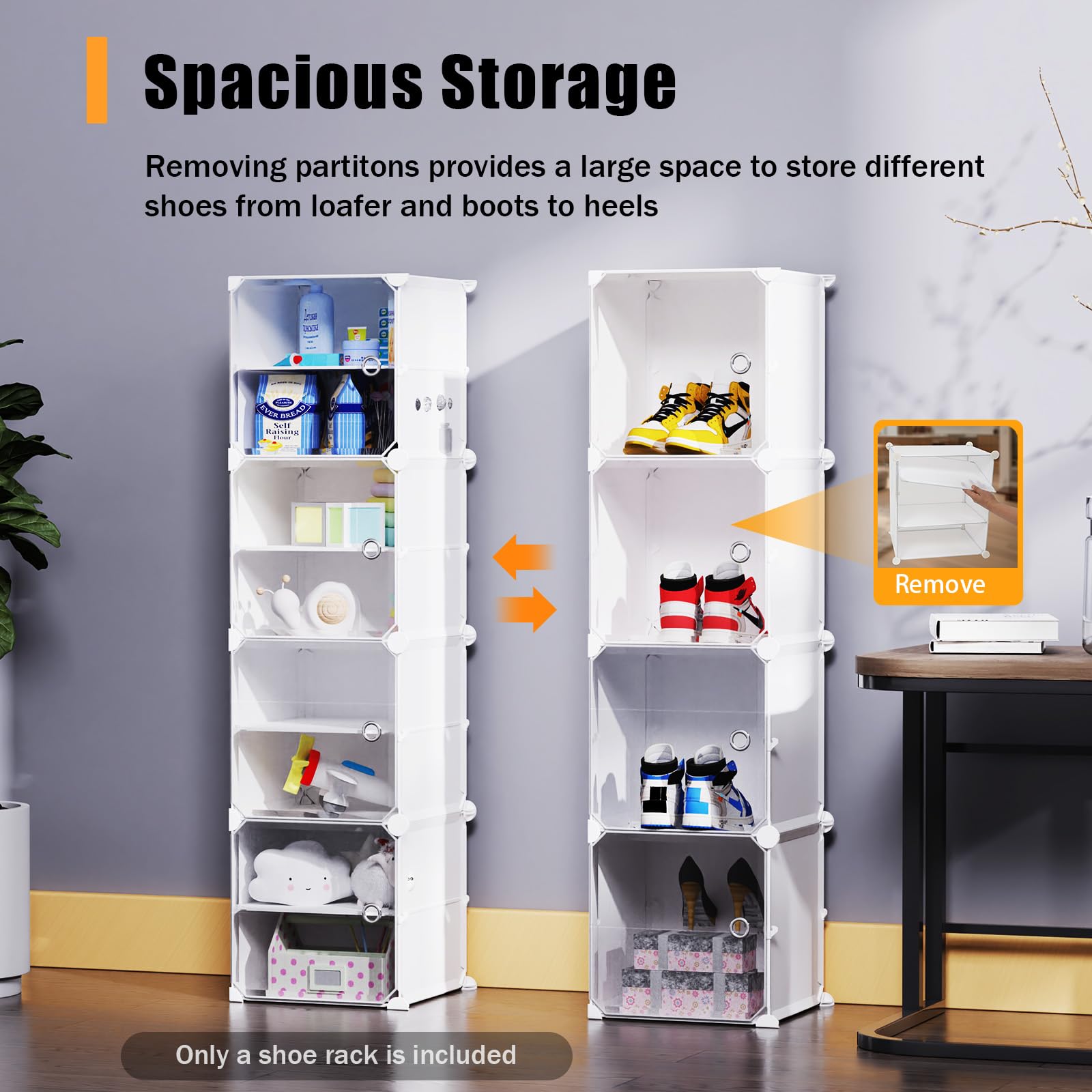 Gbonklong 3-Tier Home Shoes Storage Rack Organizer Stackable Shoes Cabinet Stand White, Plastic Adjustable Box Shelves Stackable Detachable Diy Standing for Bedroom, Utility Room, Living Room