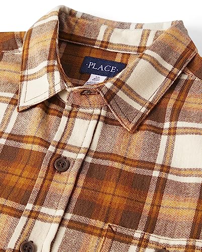 The Children's Place,Long Sleeve Plaid Flannel Button Up Shirt,HAY Stack,XLarge (Adult)