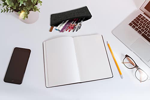 Suekiria Felt Pencil Case, 3-Pcs Pen Pouch, Small Pencil Bag with Zipper, Portable Stationery Holder, 8.6'' x 3.5'', Washable, Durable, Lightweight, High Capacity - Grey, Dark Grey