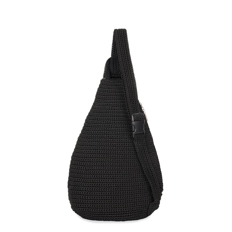 The Sak Geo Sling Backpack in Crochet, Single Sling Shoulder Strap, Black