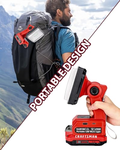 Adisipsoarin Cordless LED Work Light for Craftsman V20 Battery, 25W LED Floodlight with USB-A&USB-C 2.1A Fast Charging Ports for Jobsite, Car Repairing, Camping, Emergency