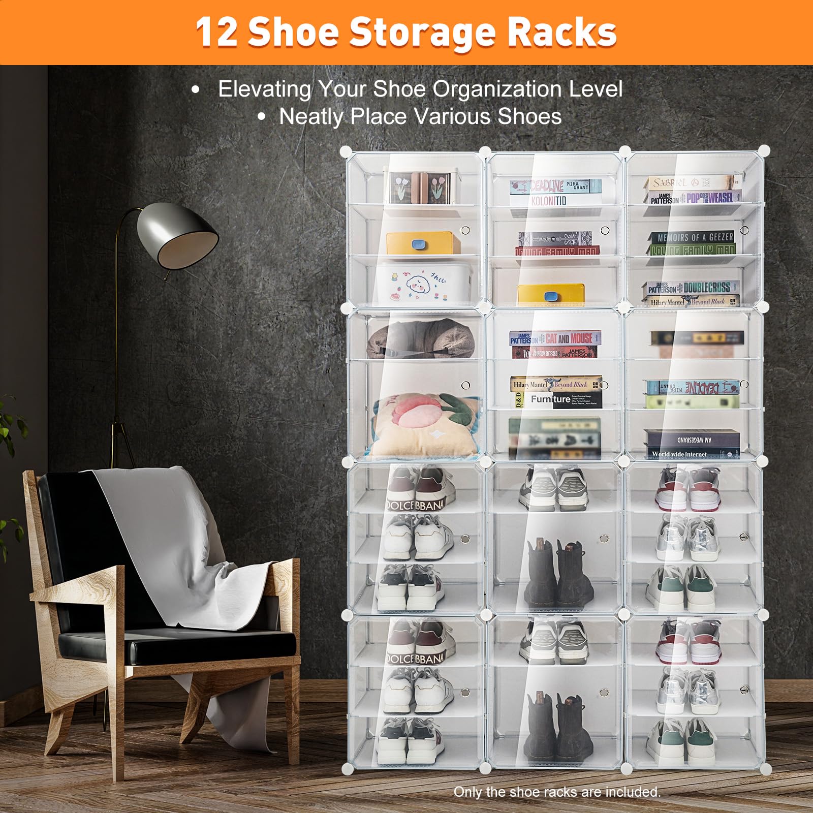 DDBESSIC Shoe Rack Organizer, 72 Pair Shoe Storage Cabinet with Door Cube Bookcase Storage Shelf Bookshelf Expandable Plastic Shoe Shelves for Closet, Entryway, Hallway, Bedroom