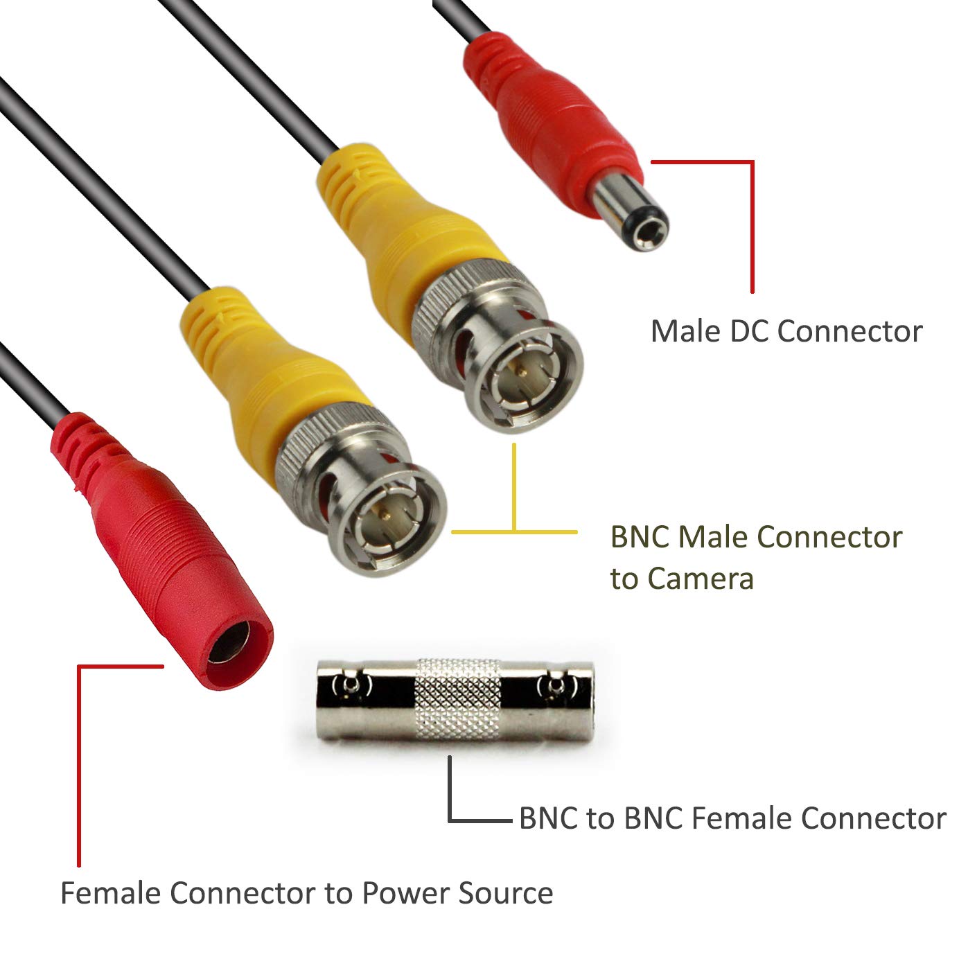 100ft Video Power Camera Cable All-in-One Pre-Made Cable for DVR Surveillance Security CCTV Camera BNC Cable Extension Cord Lead