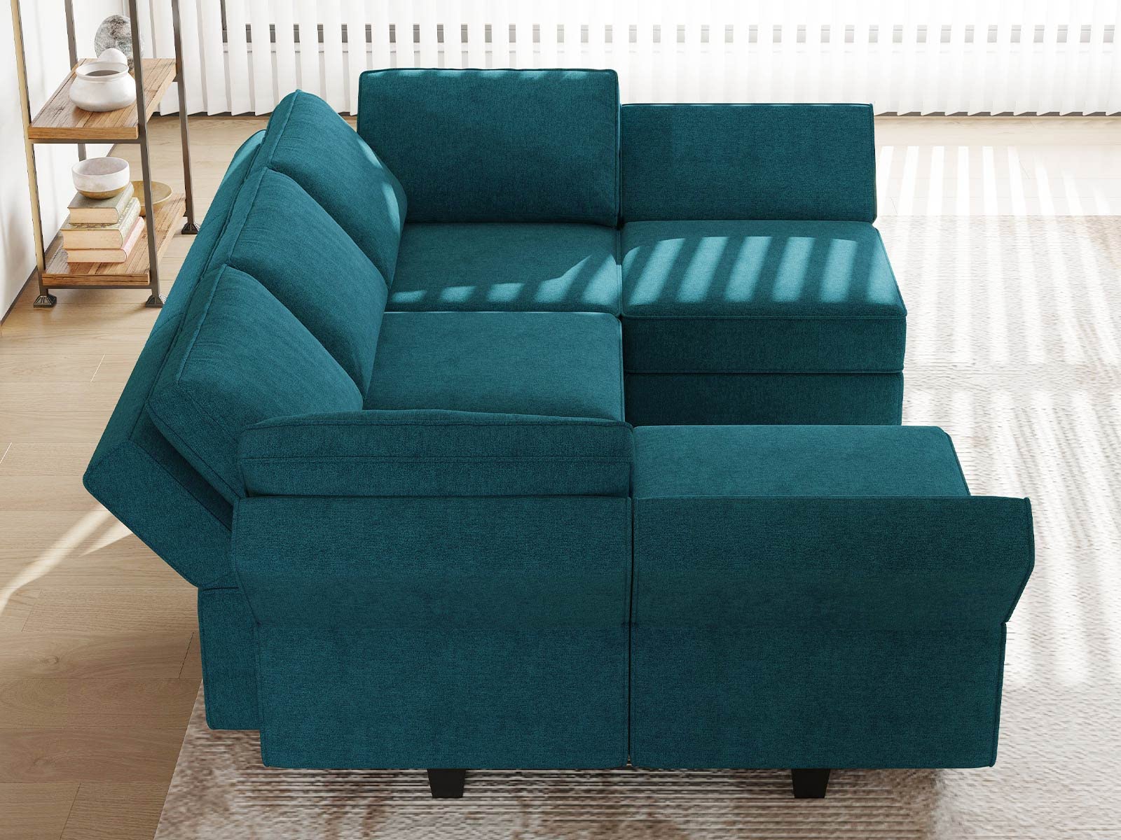 Belffin Sectional U Shaped Sofa Small Reversible Chaise Sectional Couch Convertible Ottoman Modular Sofa Couch Peacock Blue