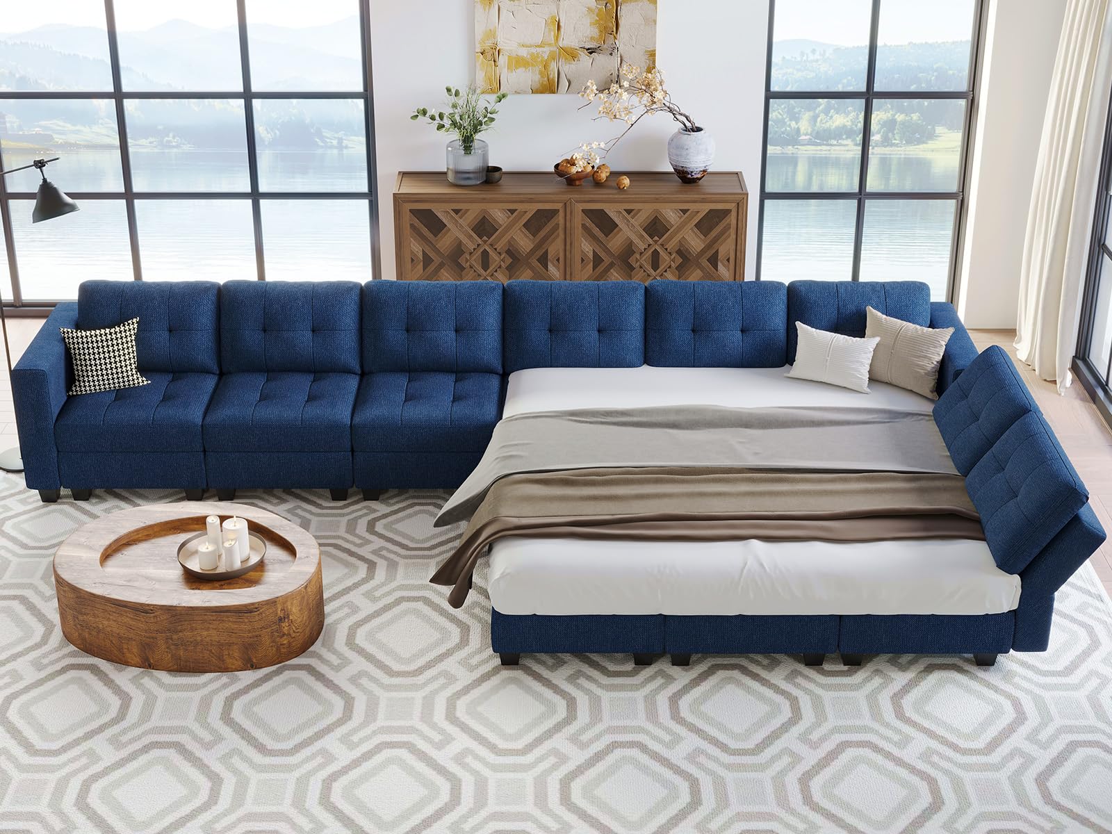 Belffin Modular Sectional Sofa Couch Oversied U Shaped Sofa Set with Storage Seats Convertible Sectional Sleeper Sofa with Reversible Chaise Blue