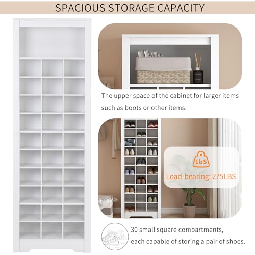 Goohome Stylish Design 30 Shoe Cubby Console, Contemporary Free Standing Tall 10-Tier Shoe Storage Cabinet with Multiple Storage Capacity and Versatile Use for Hallway, Entryway, Space-Saving