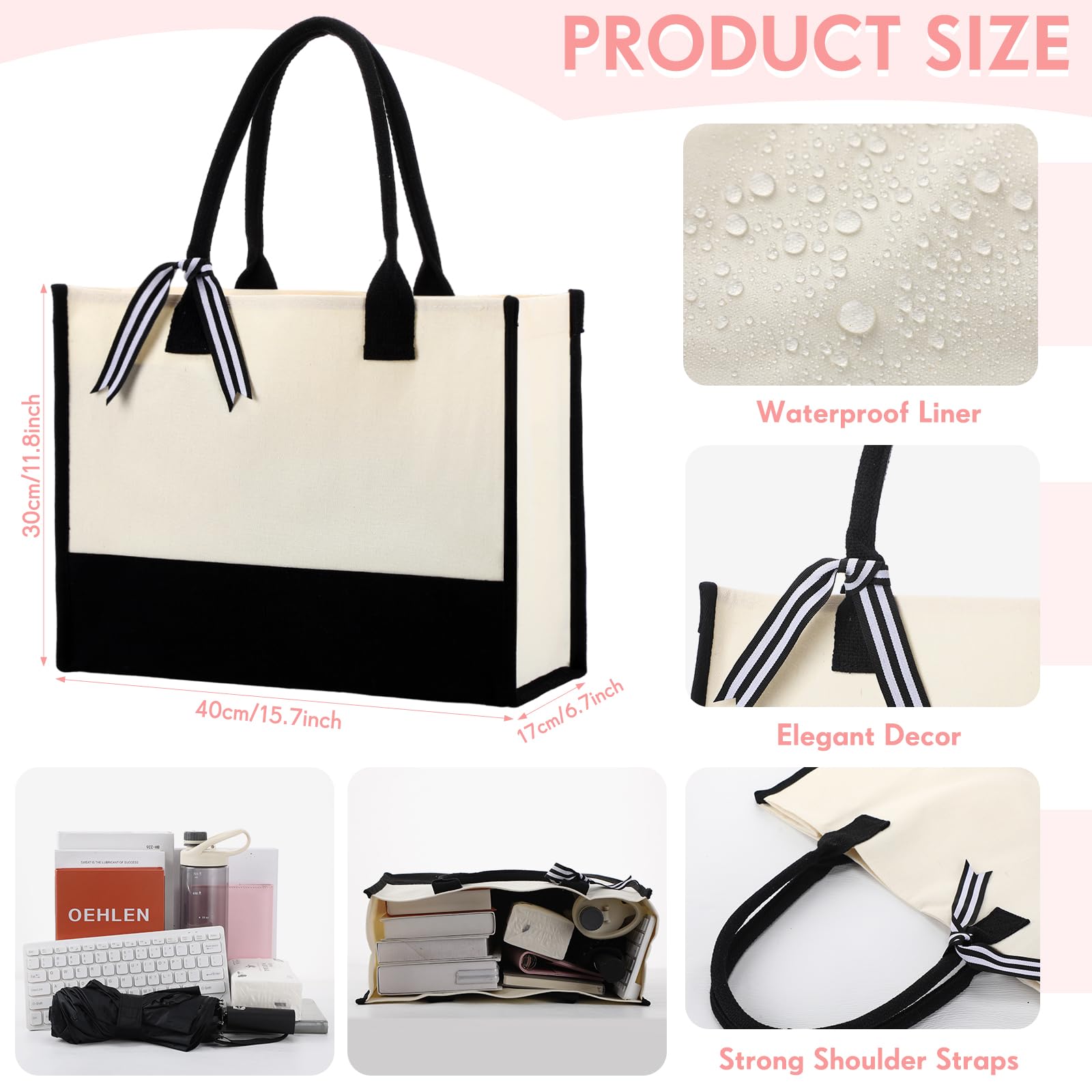 Sweetude 20 Pcs Canvas Beach Bag Initial Classic Present Bag for Women DIY Personalized Canvas Tote Bag for Wedding Bridal Bridesmaid Birthday Beach Holiday(Natural White)