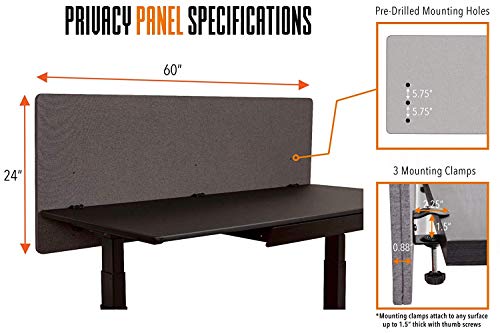 Stand Steady ClipPanel Desk Mounted Privacy Panel | Height Adjustable Desk Divider| Easy Clamp on Privacy Screen or Modesty Panel - Reduces Up to 85% of Noise | (Charcoal / 60" x 24")