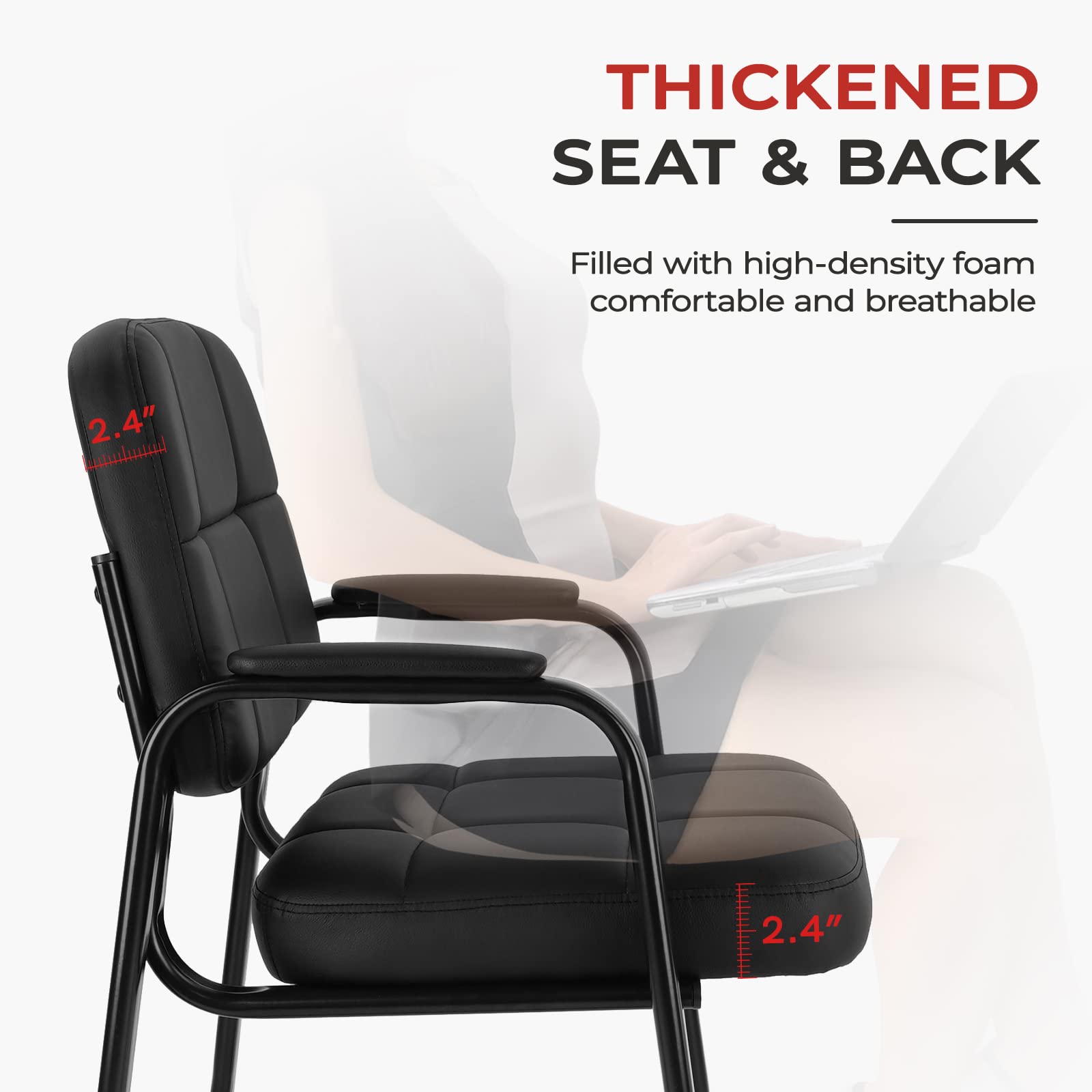 CLATINA Classic Reception Chair with Padded Armrests and Sled Base, Ergonomic Guest Chair for Office Conference Waiting Meeting Room, Black (2 Pack)
