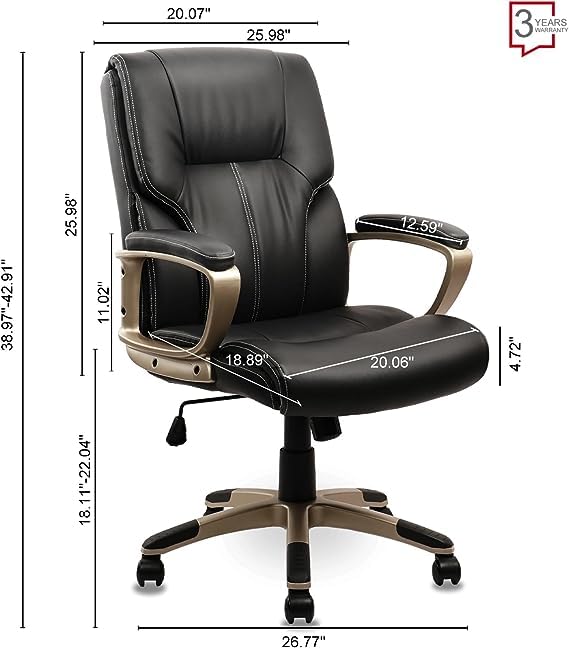 CLATINA Deluxe Executive Office Chair Enhanced Comfort with Padded Armrests, Ergonomic PU Leather Design, Nylon Lacquered Computer Desk Chair with Lumbar Support, Ideal for Home Office Black