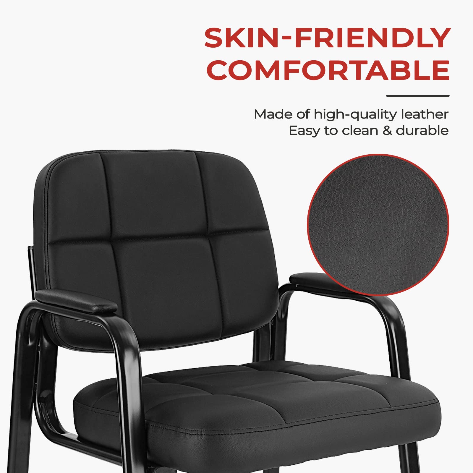 CLATINA Classic Reception Chair with Padded Armrests and Sled Base, Ergonomic Guest Chair for Office Conference Waiting Meeting Room, Black (2 Pack)