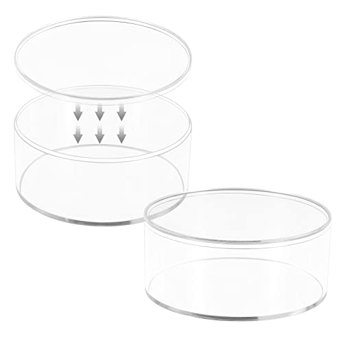 Dayaanee Round Acrylic Box with Lid, 2 Pack Clear Round Organizer Container Acrylic Circle Box with Lid, 5.9” Storage Boxes for Candy,Pill, Nails, Beads and Tiny Jewelry