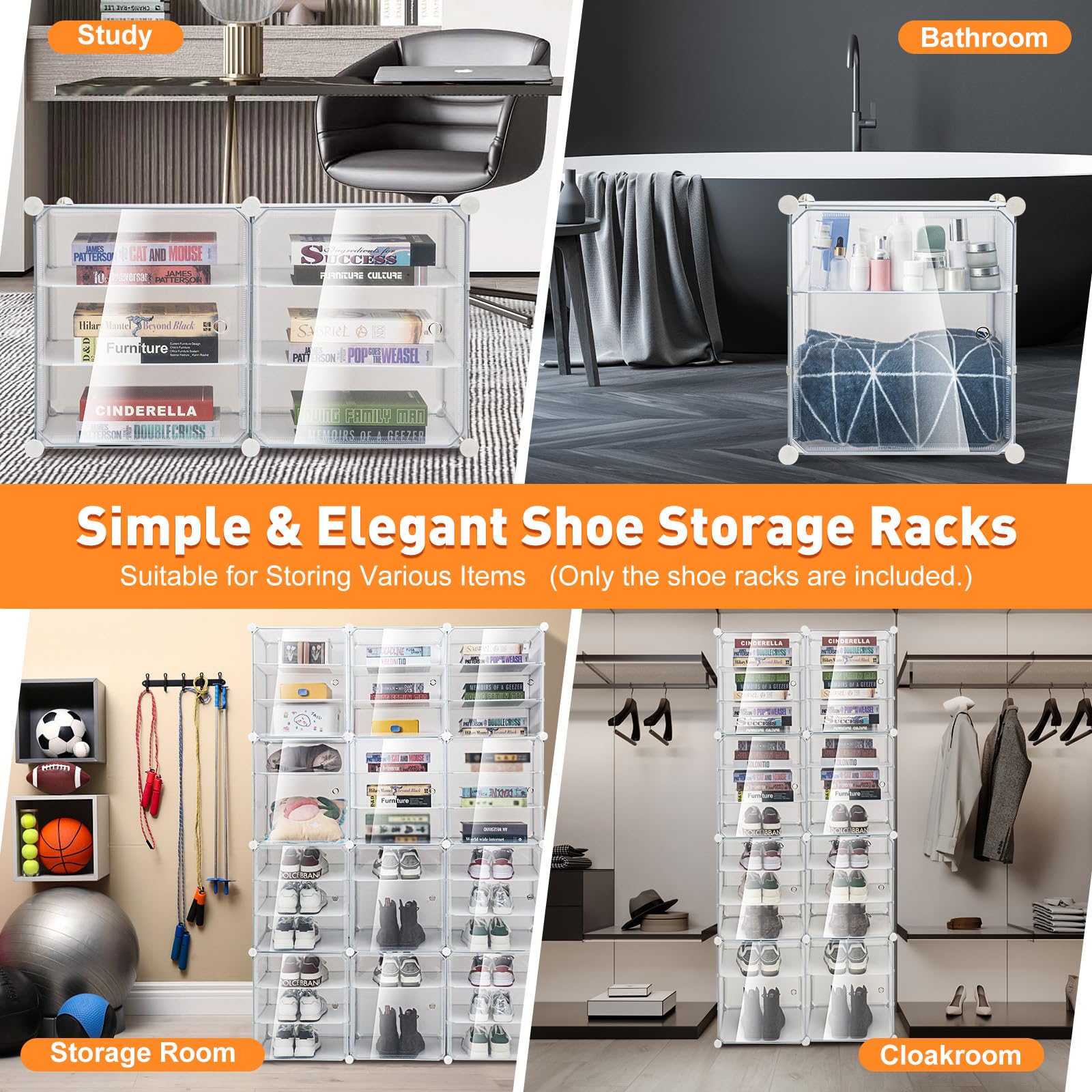 DDBESSIC Shoe Rack Organizer, 72 Pair Shoe Storage Cabinet with Door Cube Bookcase Storage Shelf Bookshelf Expandable Plastic Shoe Shelves for Closet, Entryway, Hallway, Bedroom