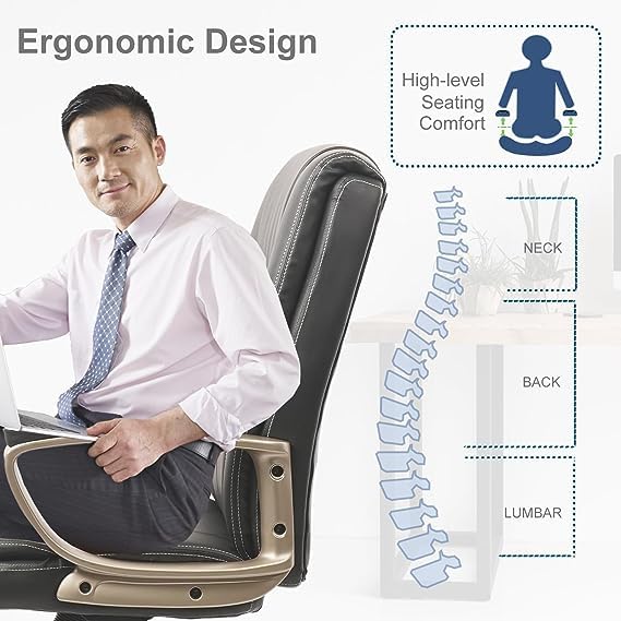 CLATINA Deluxe Executive Office Chair Enhanced Comfort with Padded Armrests, Ergonomic PU Leather Design, Nylon Lacquered Computer Desk Chair with Lumbar Support, Ideal for Home Office Black