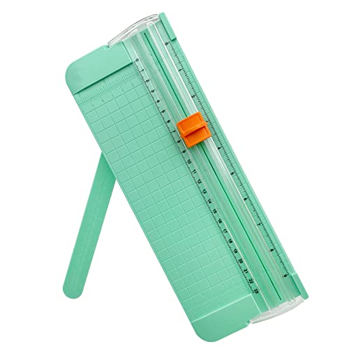 QYQRQF Paper Cutter, A4 Paper Trimmer with Security Safeguard & Side Ruler Portable Straight Edge Cutter for Scrapbooking Craft Paper, Photos, Label, Cardstock (Green)
