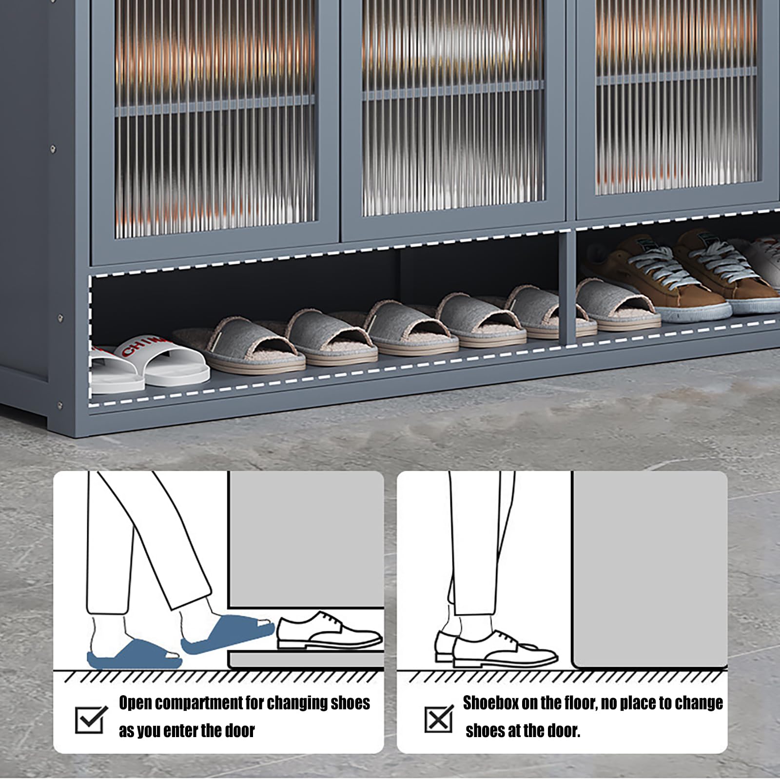 HaoYunNe 8 Tier Shoe Cabinet Entryway Shoe Rack Shelf with Doors Wooden Freestanding Shoe Organizer for Hallway Patio Living Room Bedroom Office,35.8x12.6x42.1 in, Loading 33 lbs per Layer
